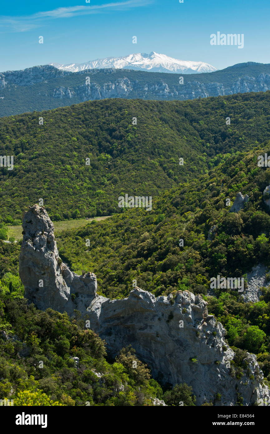 Mont Canigou and the Pyrenees viewed from the Gorges de Galamus ...