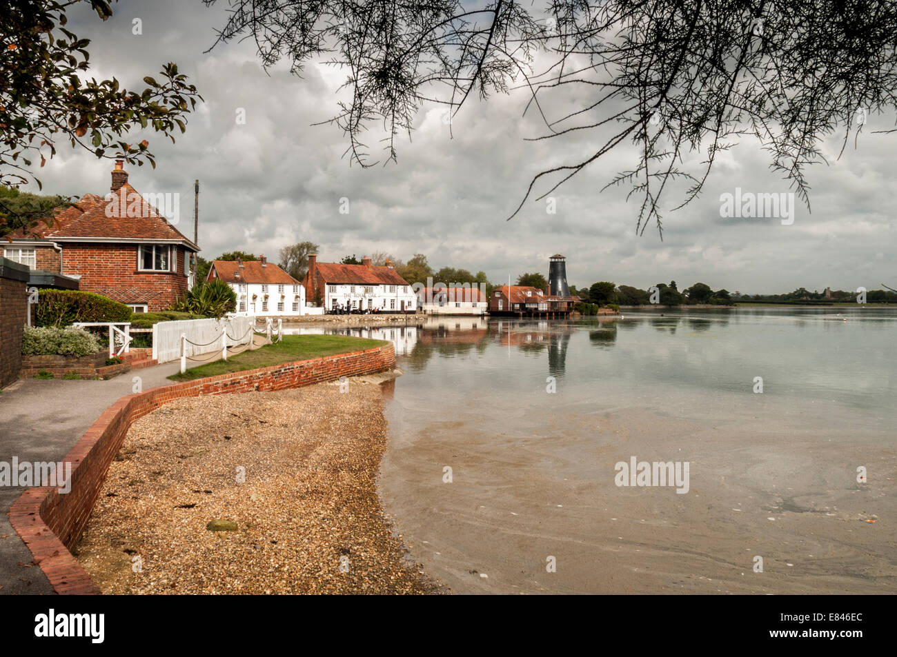 The Royal Oak pub and houses in the waterside village of Langstone ...