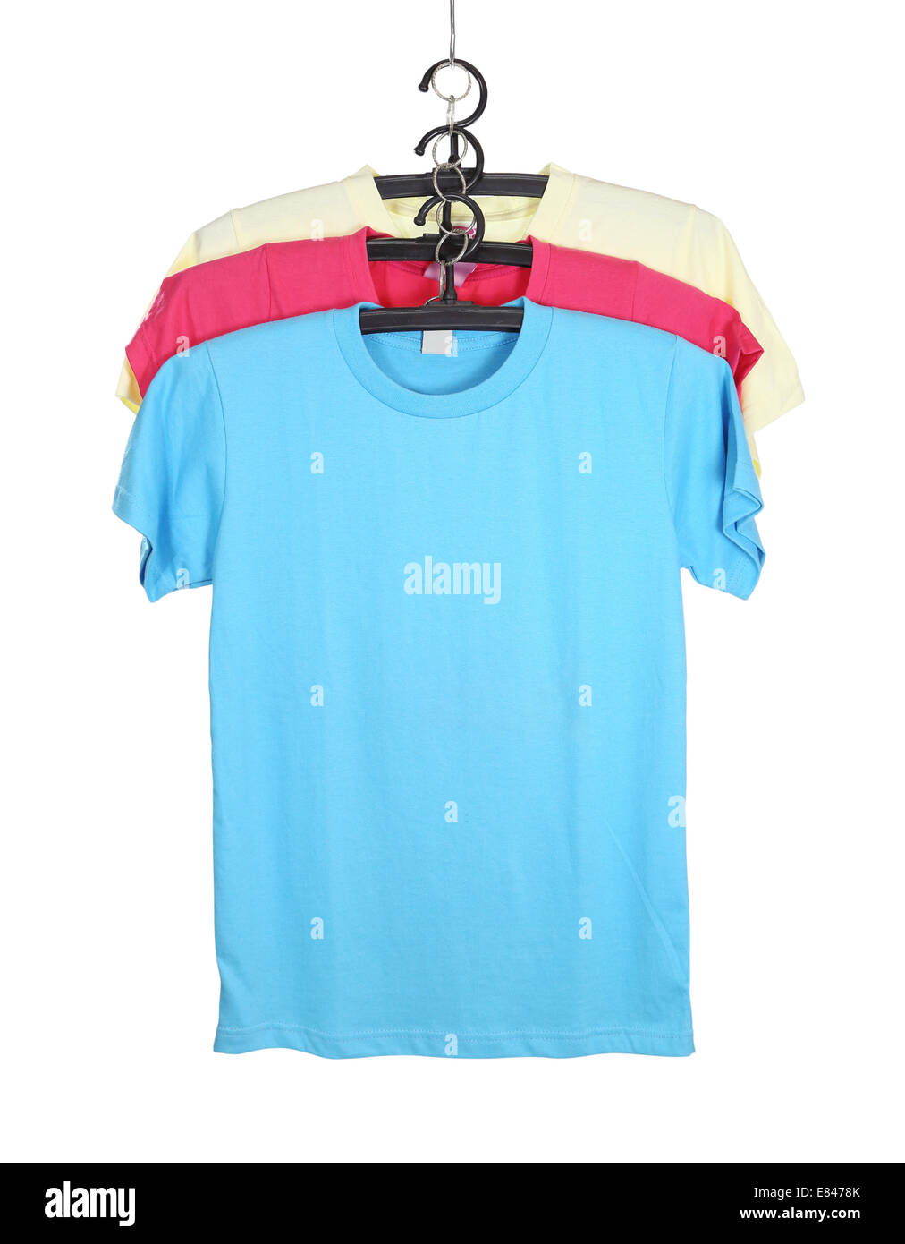 three t-shirt template on hange isolated on white background (with ...
