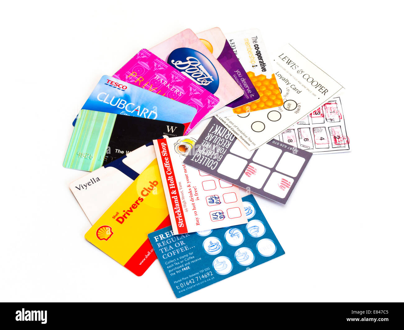 A collection of loyalty cards for cafés restaurants and retail outlets ...