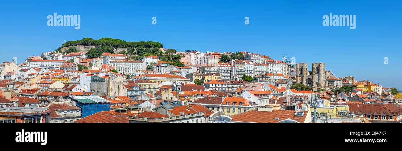 Panorama of the oldest part of Lisbon with Alfama, Mouraria and Castelo ...