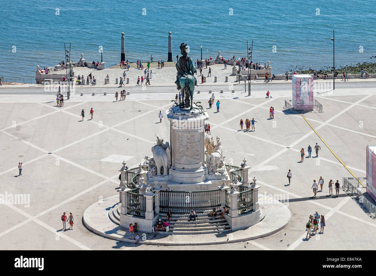Aerial of Praca do Comercio / Terreiro do Paco, the King Dom Jose ...