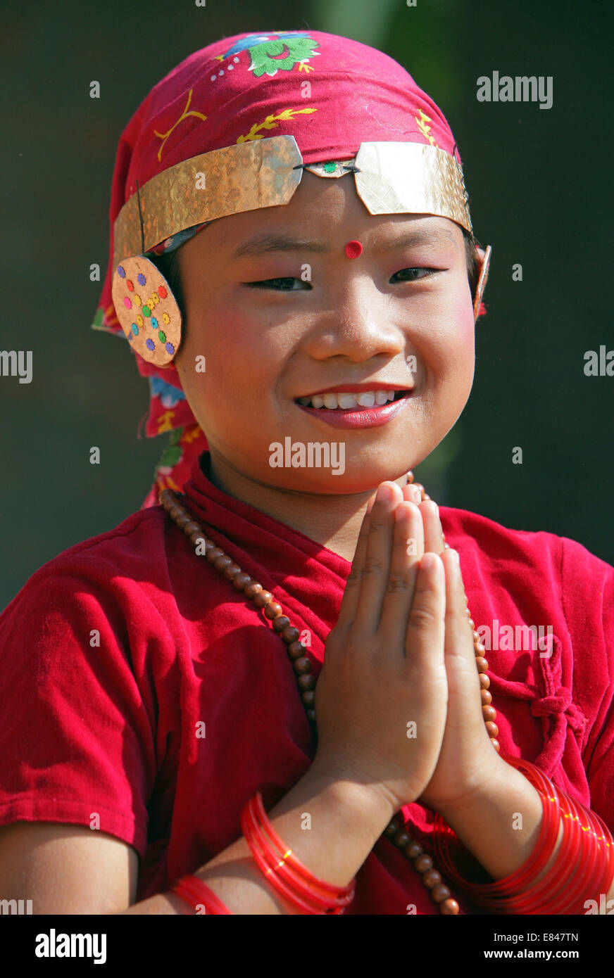 - Nepal, traditional greeting of a girls from the Chepang tribe at a ...