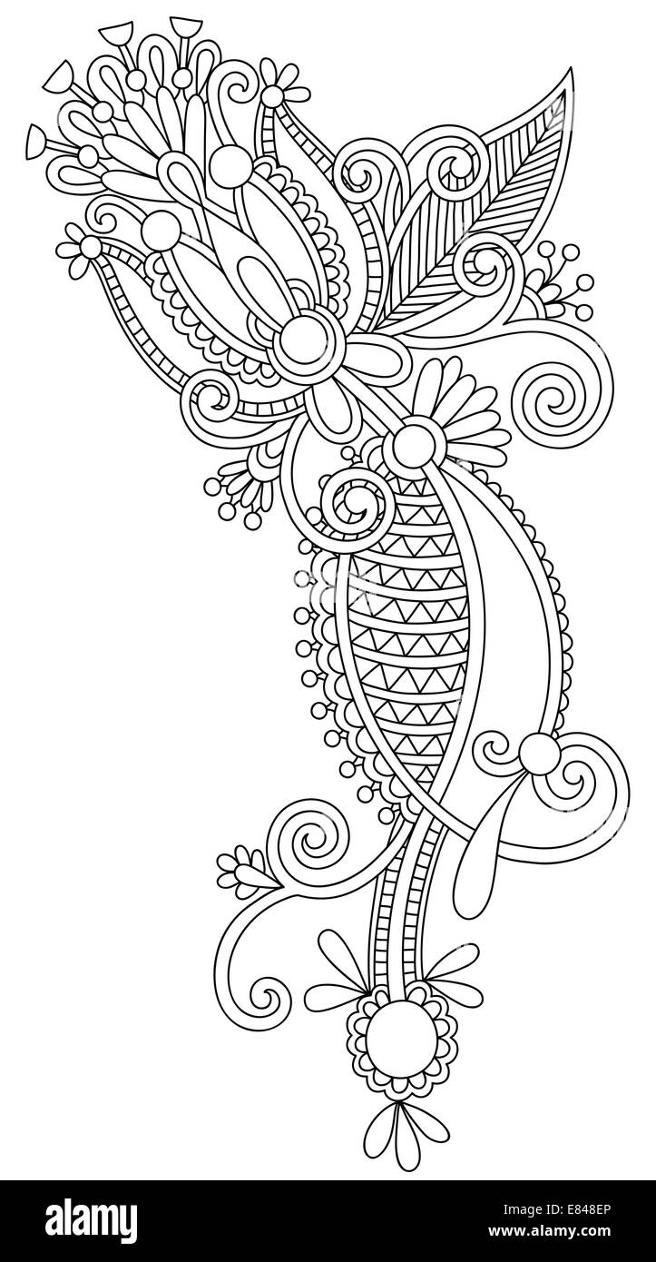 original hand draw line art ornate flower design Stock Photo - Alamy