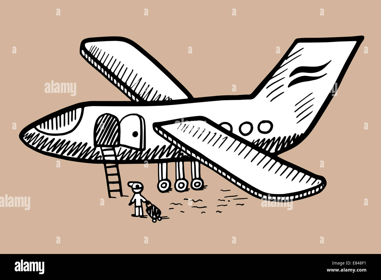 black and white doodle sketch ink drawing of airplane, engraving Stock ...