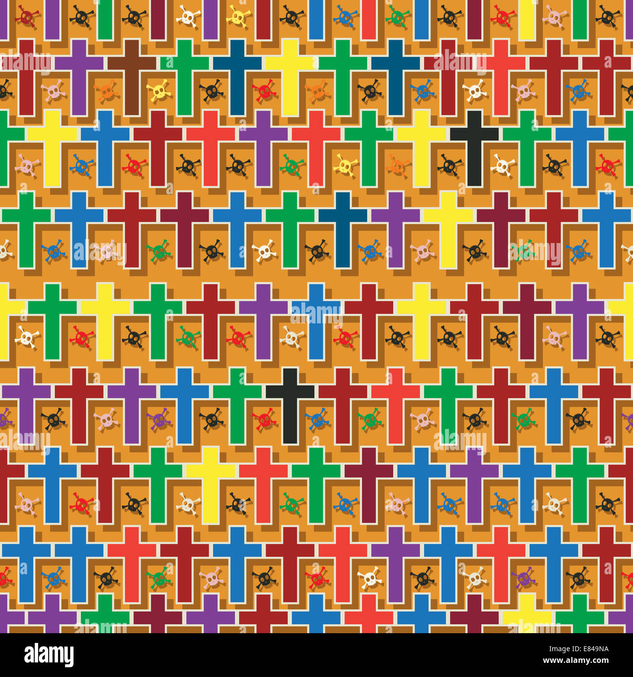 Seamless grave yard pattern with crosses and skull in colors Stock ...