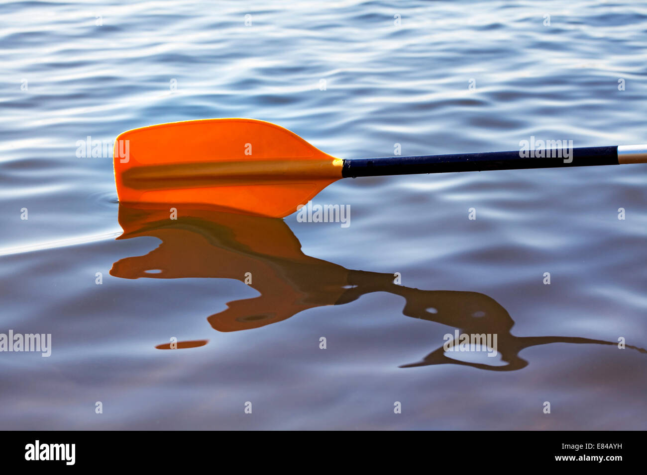 Kayak paddle on side of a boat at still river water Stock Photo - Alamy