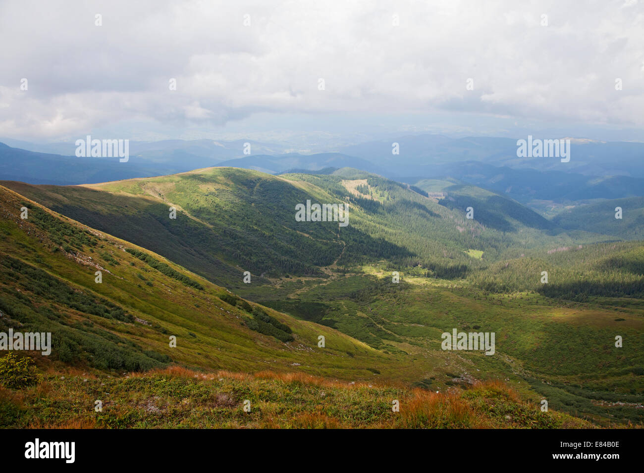 Mountain landscape, Eastern Carpathians mountains, view from above ...