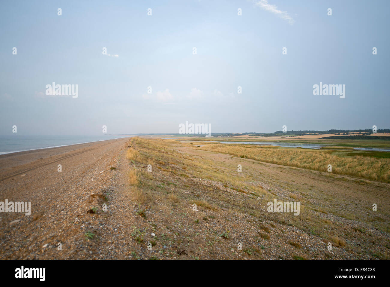 Shingle ridge between Cley & Salthouse North Norfolk summer Stock Photo ...