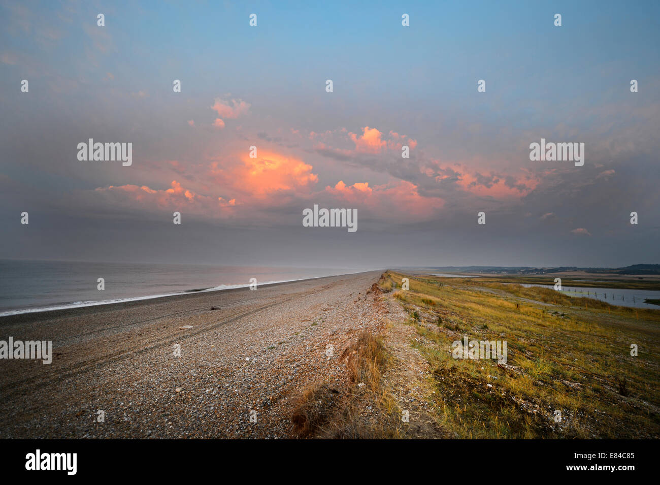 Shingle ridge between Cley & Salthouse North Norfolk summer Stock Photo ...