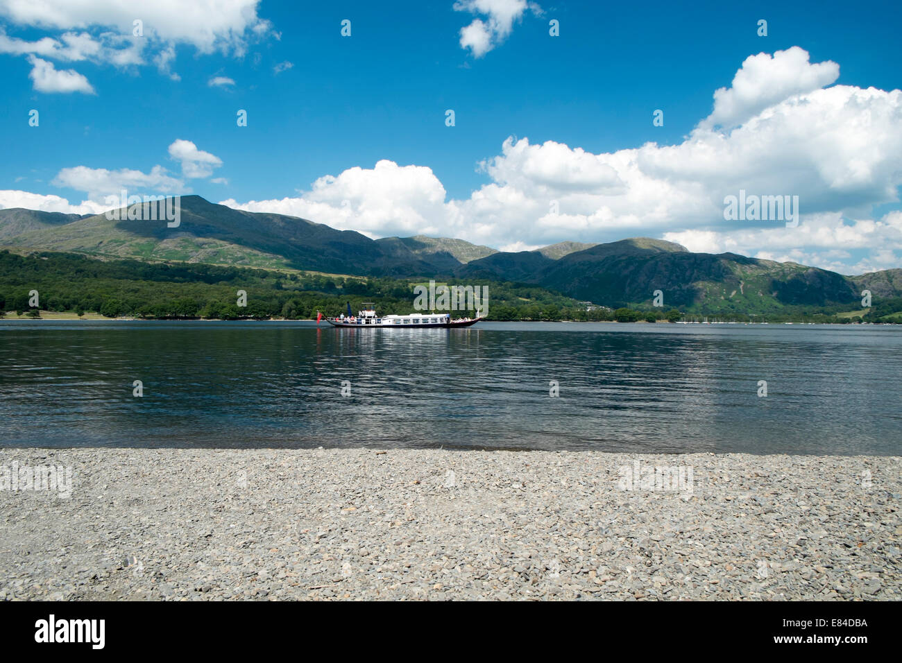 Coniston Water in Lake District from eastern shoreline in summer Stock ...