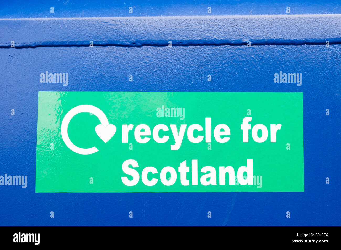 A Recycle for Scotland sign on the side of a recycling bin Stock Photo ...