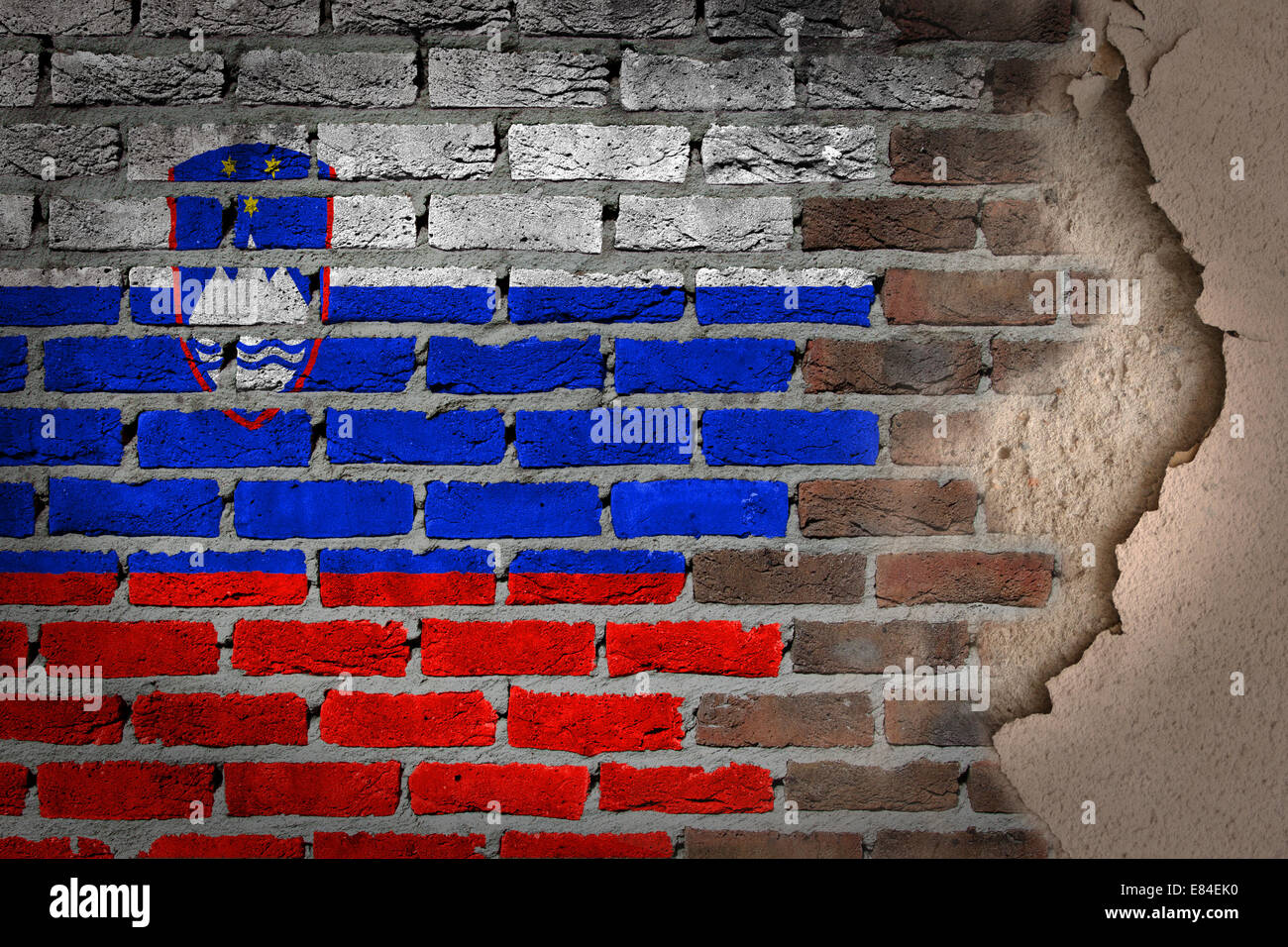 Dark brick wall texture with plaster - flag painted on wall - Slovenia ...