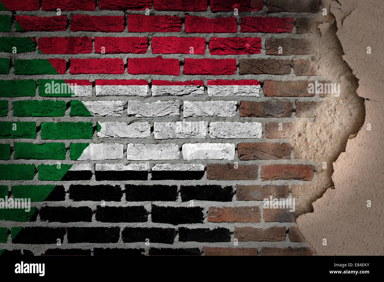 Dark brick wall texture with plaster - flag painted on wall - Sudan ...