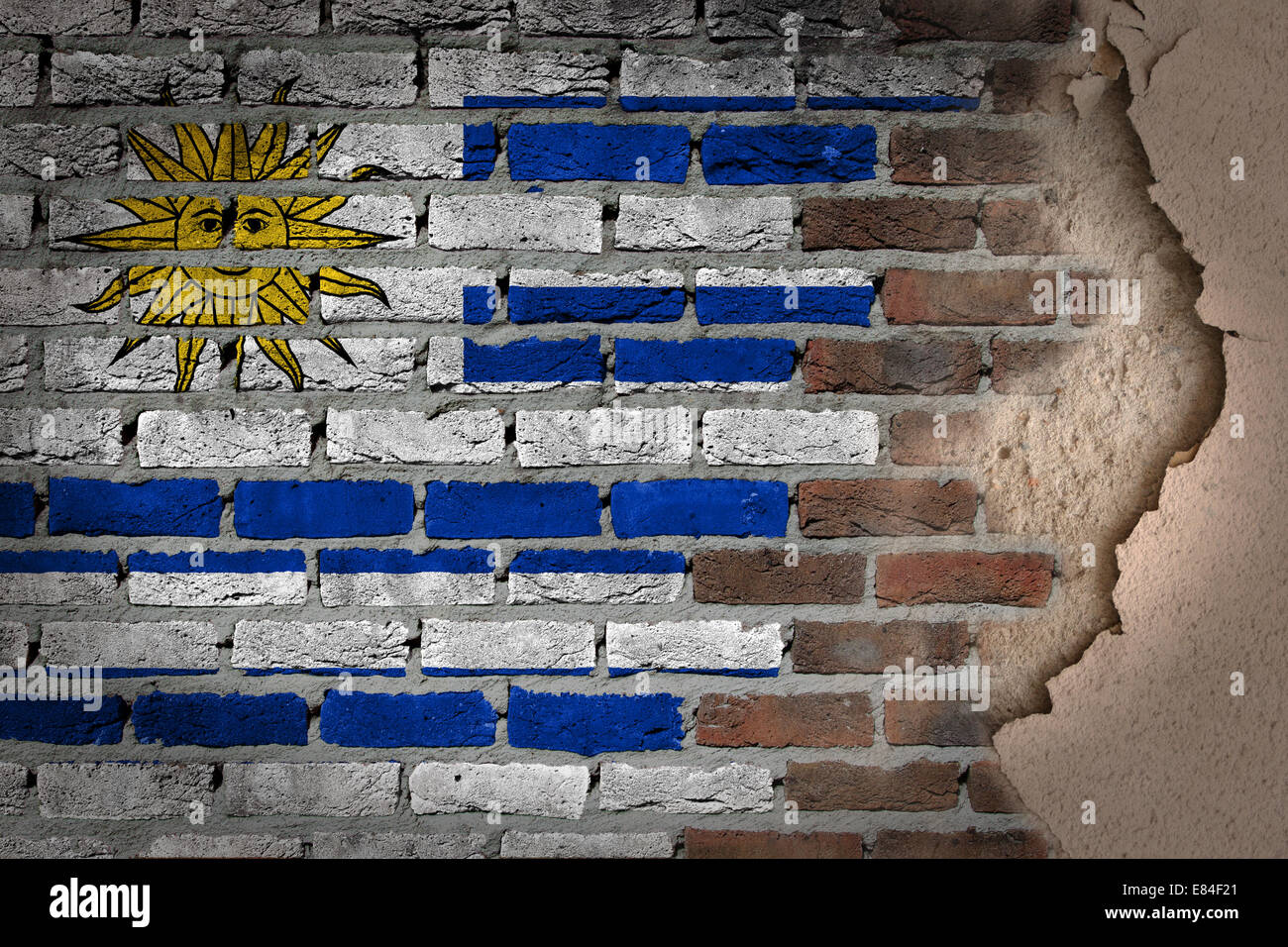 Dark brick wall texture with plaster - flag painted on wall - Uruguay ...