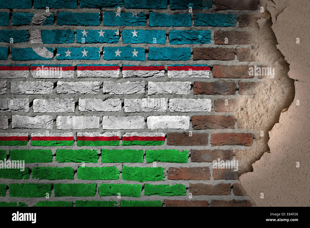 Dark brick wall texture with plaster - flag painted on wall ...