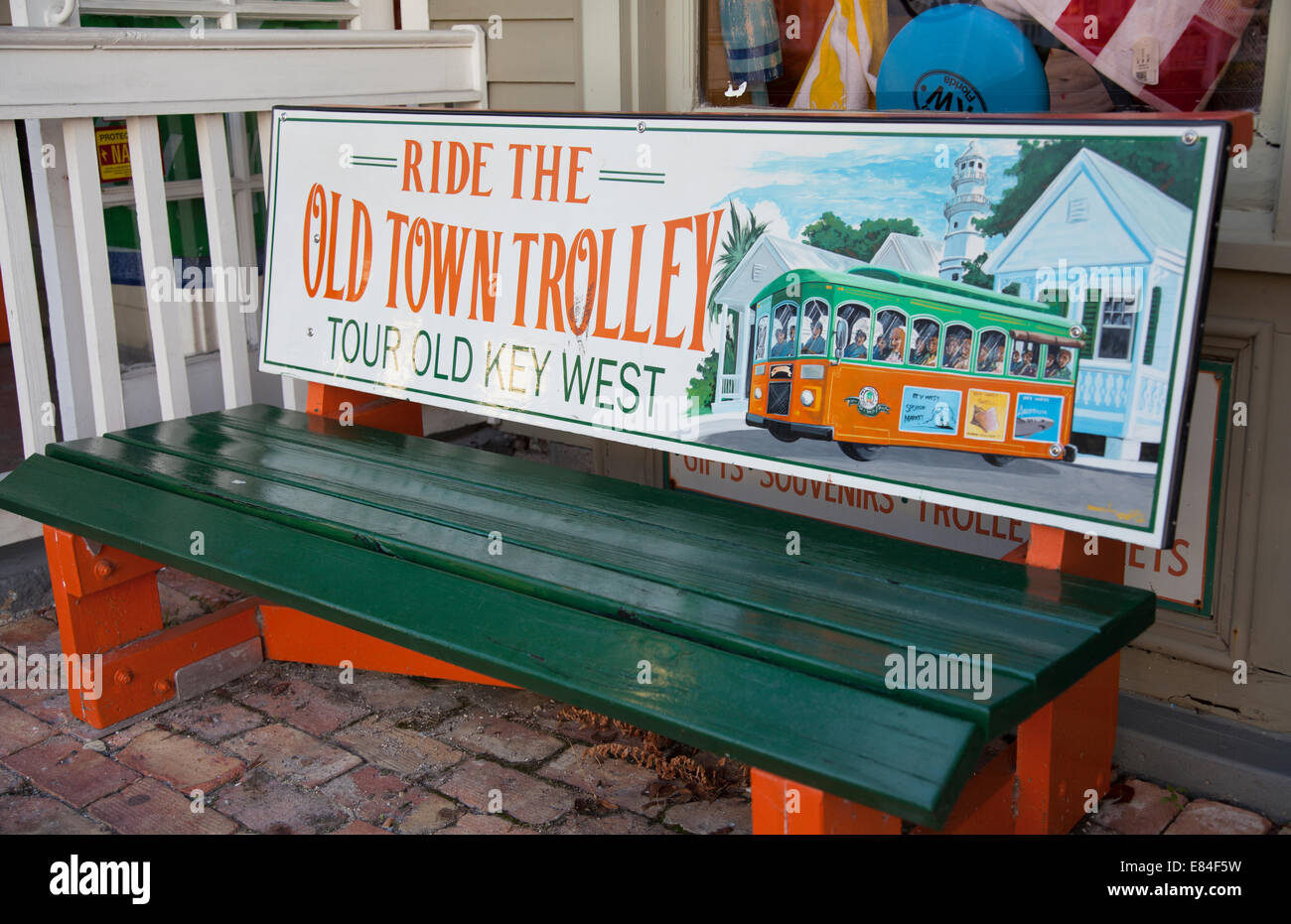 Ride Old Town Trolley seat bench in Key West in the Florida Keys Stock ...