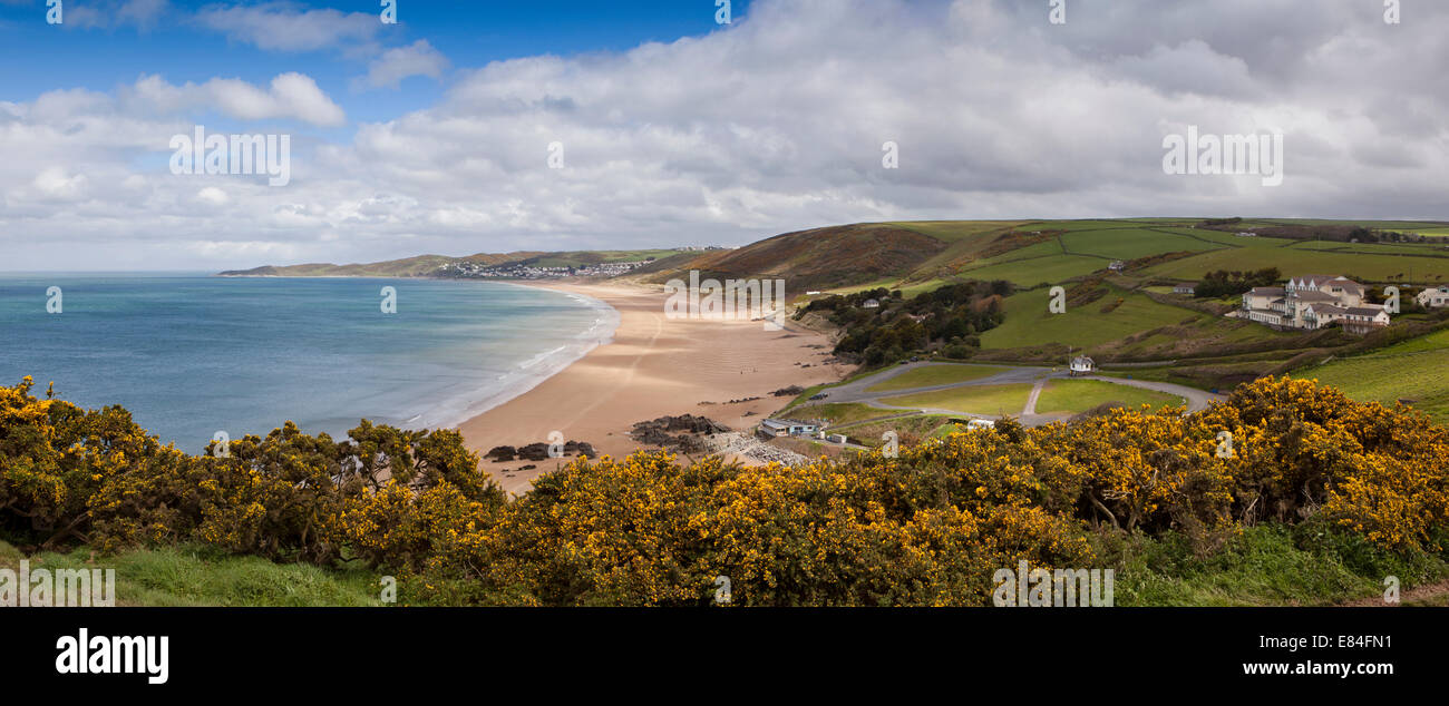 UK, England, Devon, Putsborough, Woolacombe Sands, panoramic Stock ...