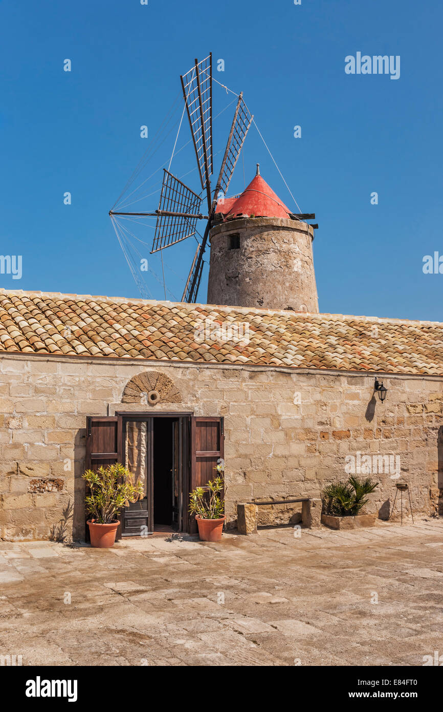 Windmill and salt museum near Marsala, Paceco, Trapani, Sicily, Italy ...