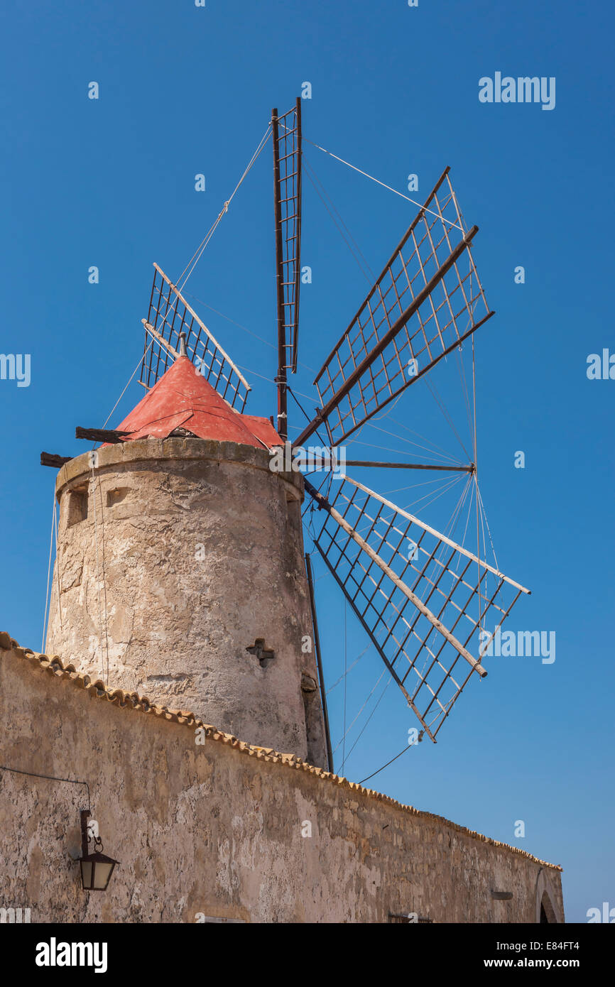 Windmill and salt museum near Marsala, Paceco, Trapani, Sicily, Italy ...