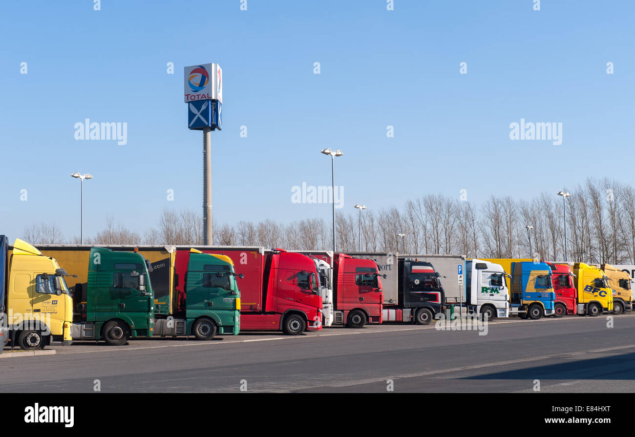 Vehlefanz, Germany, trucks on a highway rest area Stock Photo - Alamy