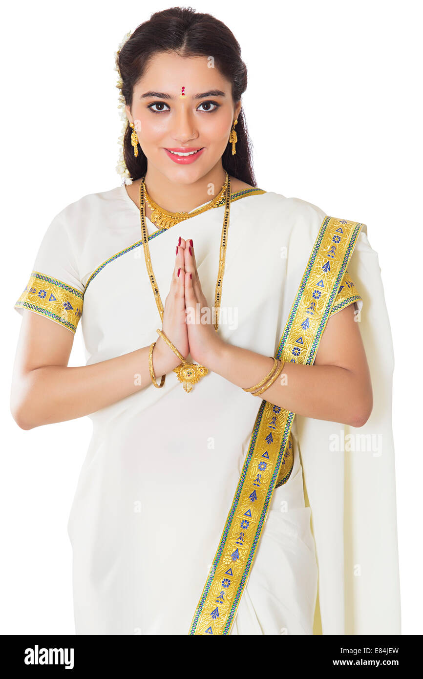 Indian lady joined hands welcome hi-res stock photography and images ...