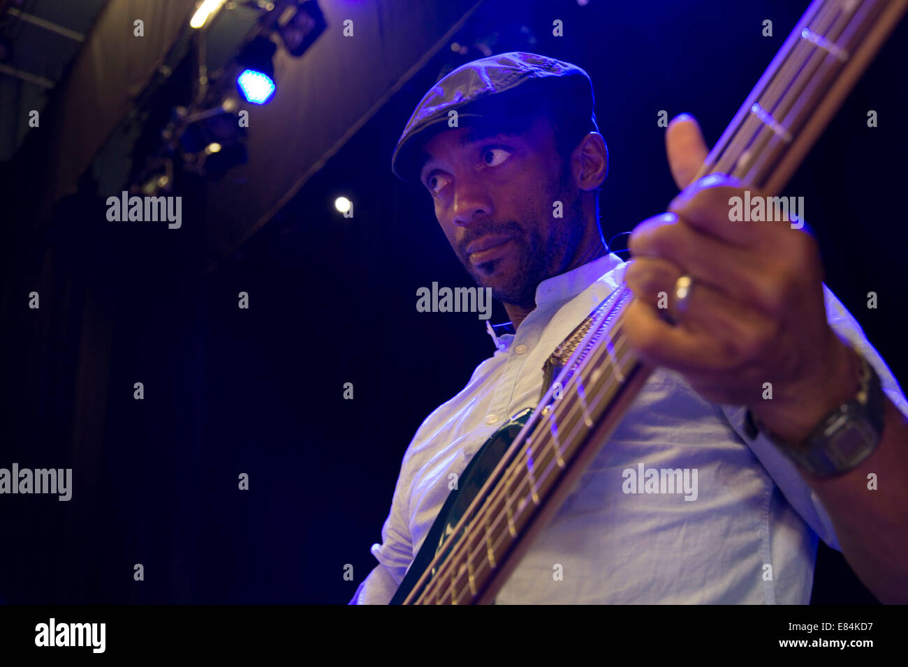Bass player Bernard Georges during soundcheck. Throwing Muses at the ...