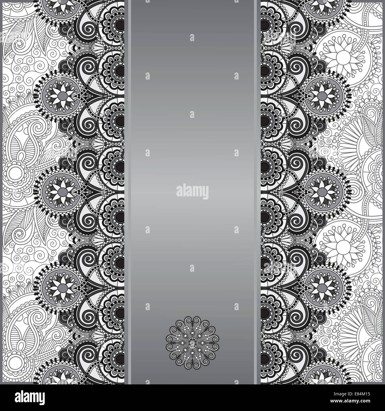 grey vintage floral ornamental template on flower background, bl Stock ...