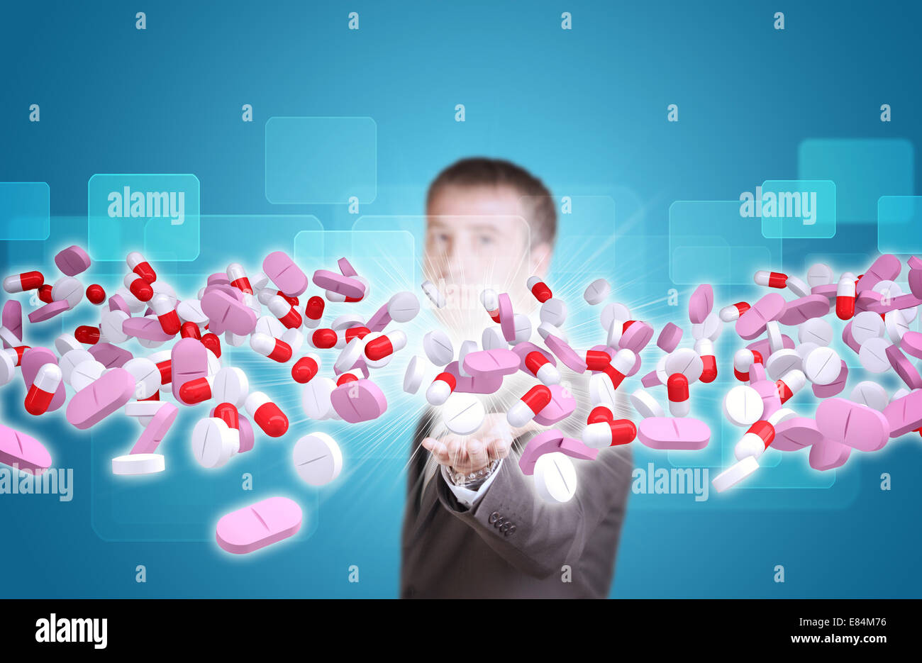 Businessman in suit hold flow of tablets Stock Photo - Alamy