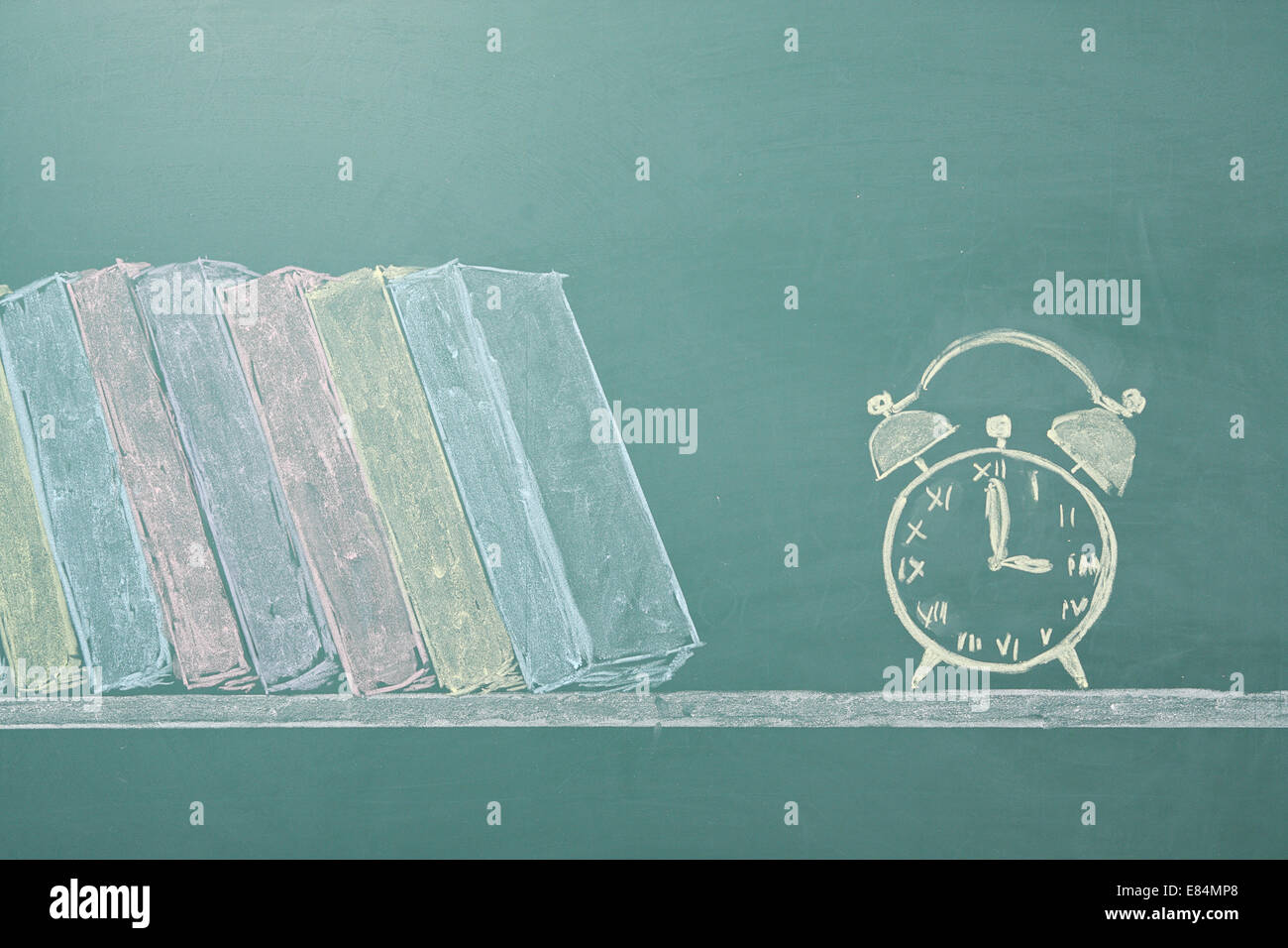 Chalk drawing of books and alarm clock Stock Photo - Alamy
