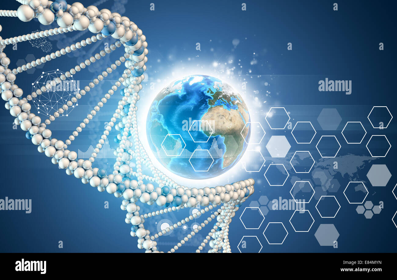 DNA model and Earth with hexagons Stock Photo - Alamy