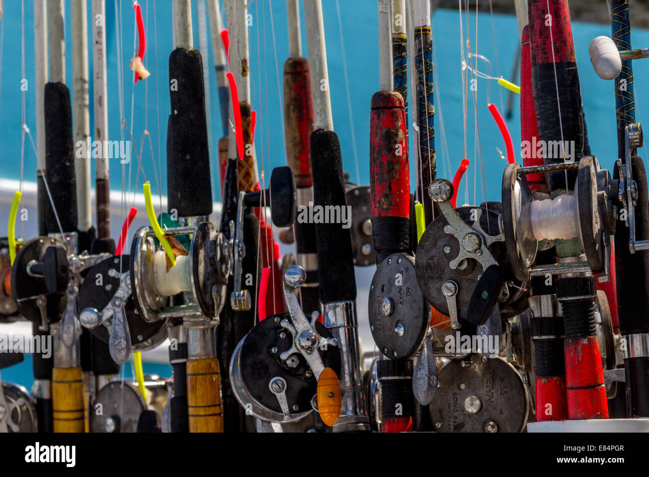 Images taken of fishing rods and reels ready to be used Stock Photo - Alamy
