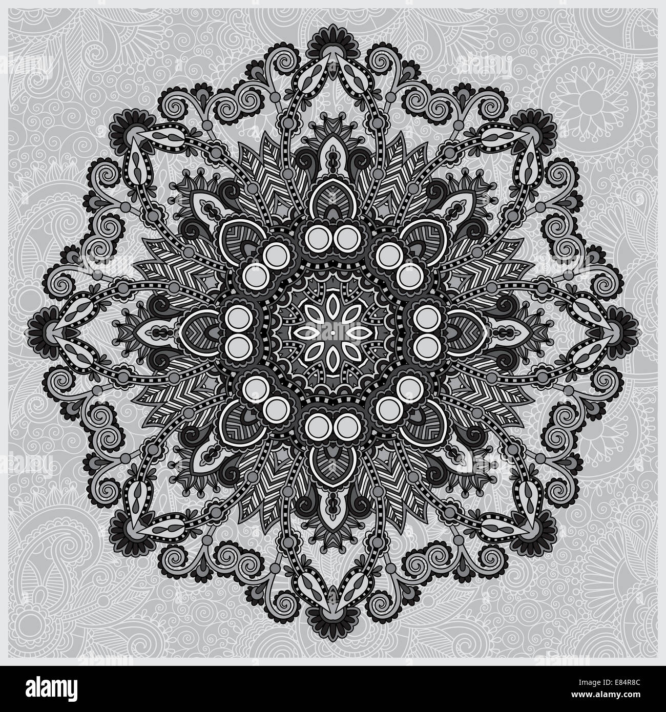 Circle grey lace ornament, round ornamental geometric doily patt Stock ...