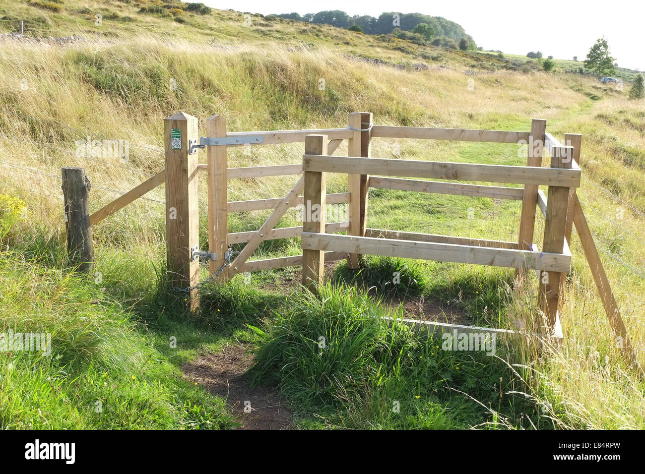 Traditional wooden gated style in the Mendip Hills near Charterhouse ...