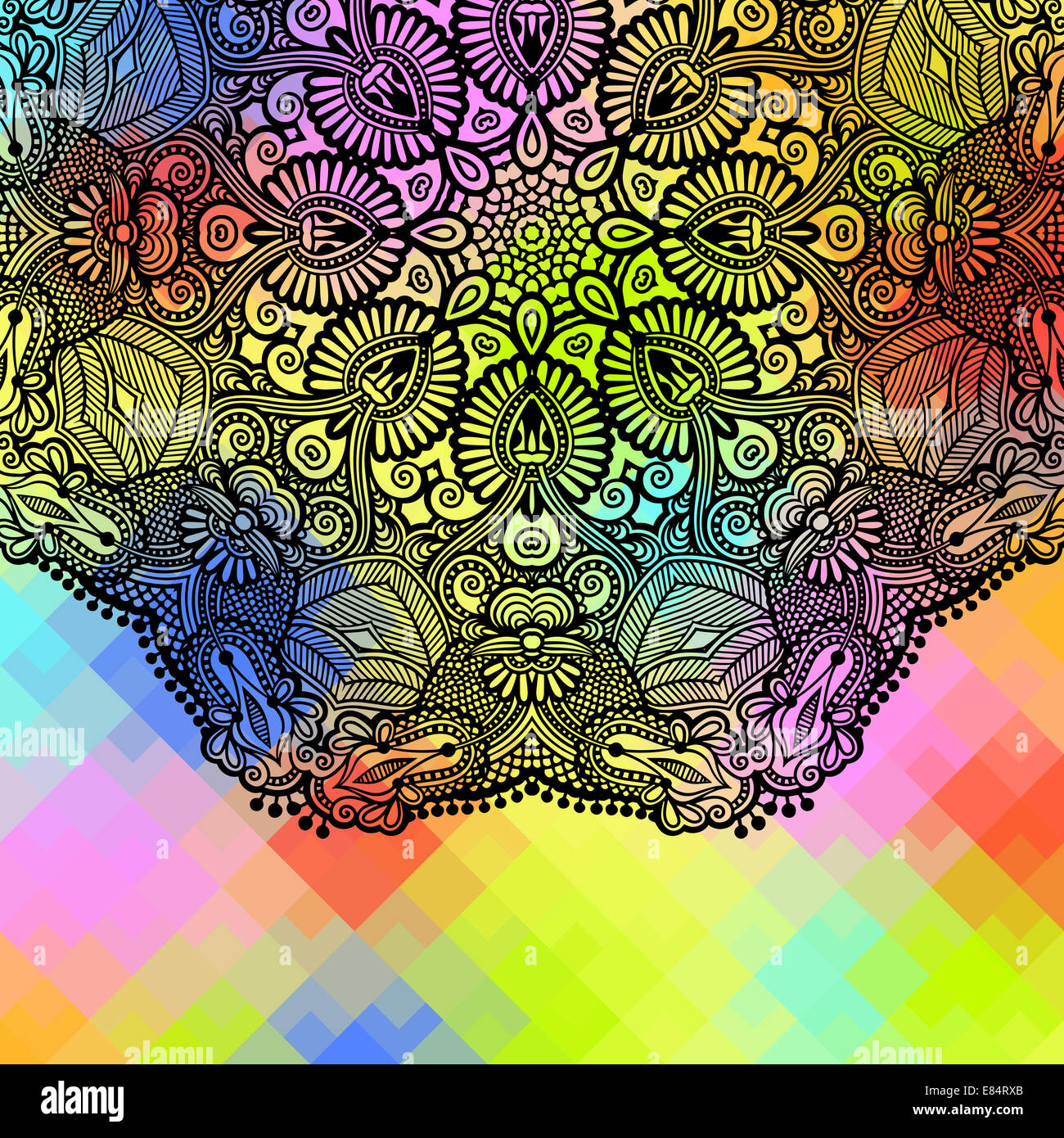 square geometric composition with ethnic flower circle design, c Stock ...