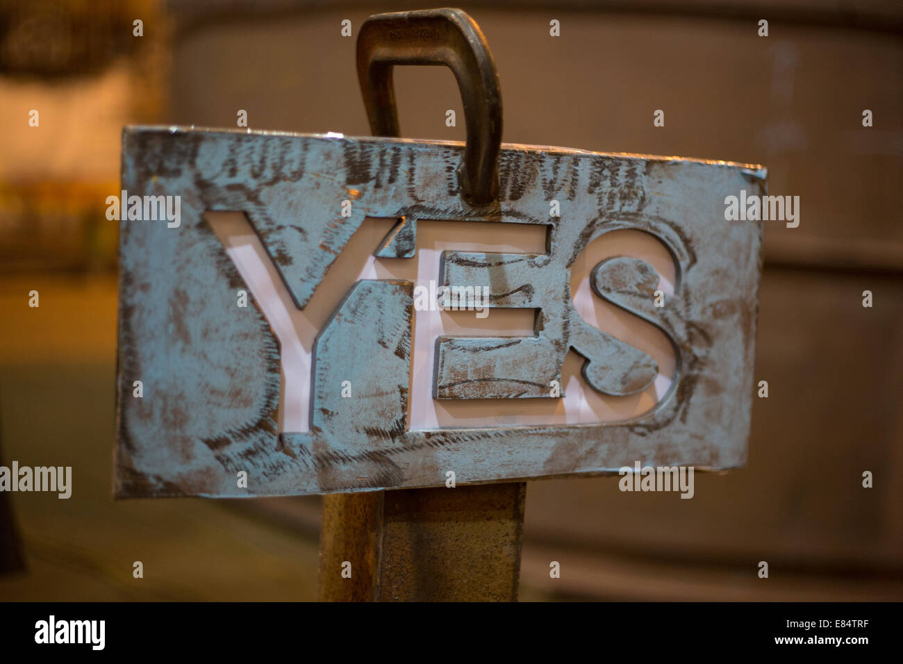 'Yes Scotland" sign, on Scottish independence referendum campaign trail ...