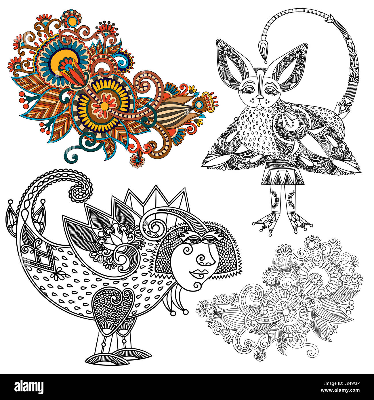 original hand draw line art ornate flower design. Ukrainian trad Stock ...
