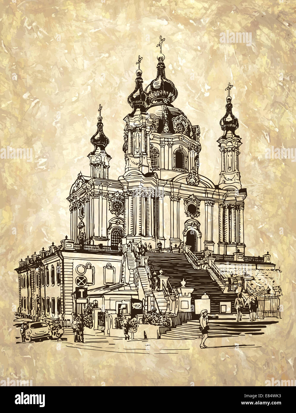 drawing of Saint Andrew orthodox church by Rastrelli in Kyiv Stock ...
