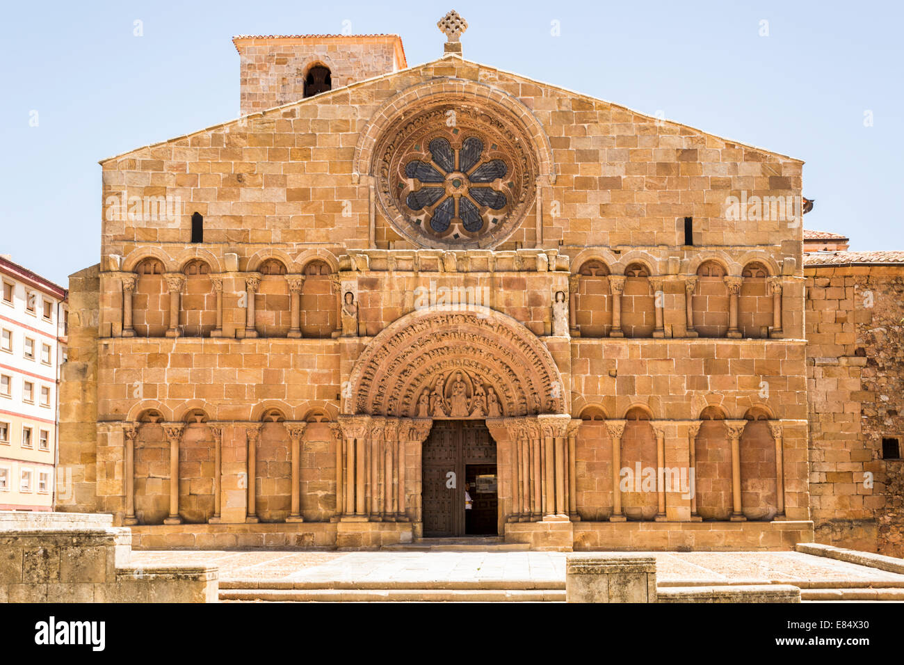 Romanesque facade of the church of Santo Domingo in Soria, Spain Stock ...