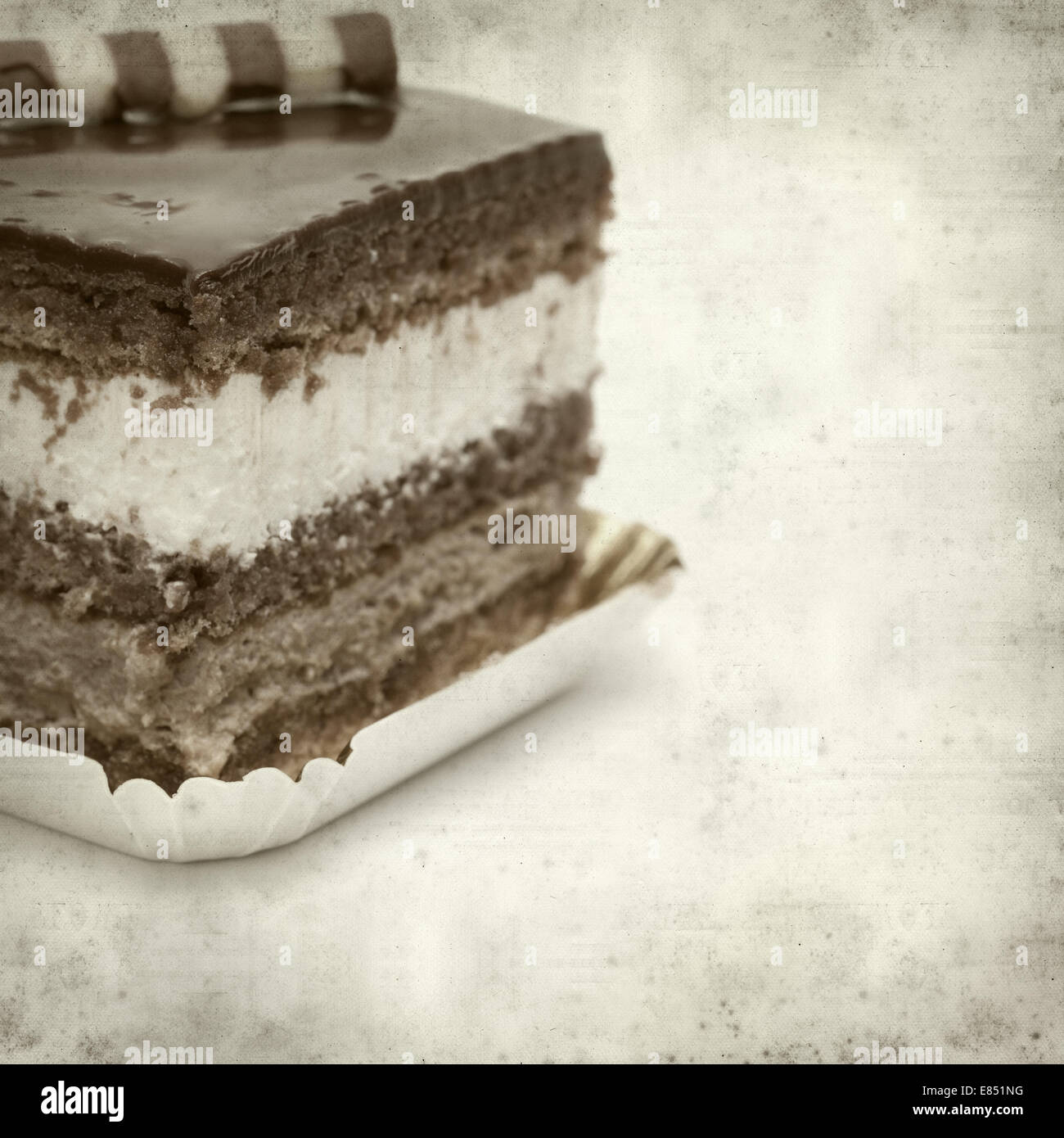 textured old paper background with layer chocolate cake Stock Photo - Alamy