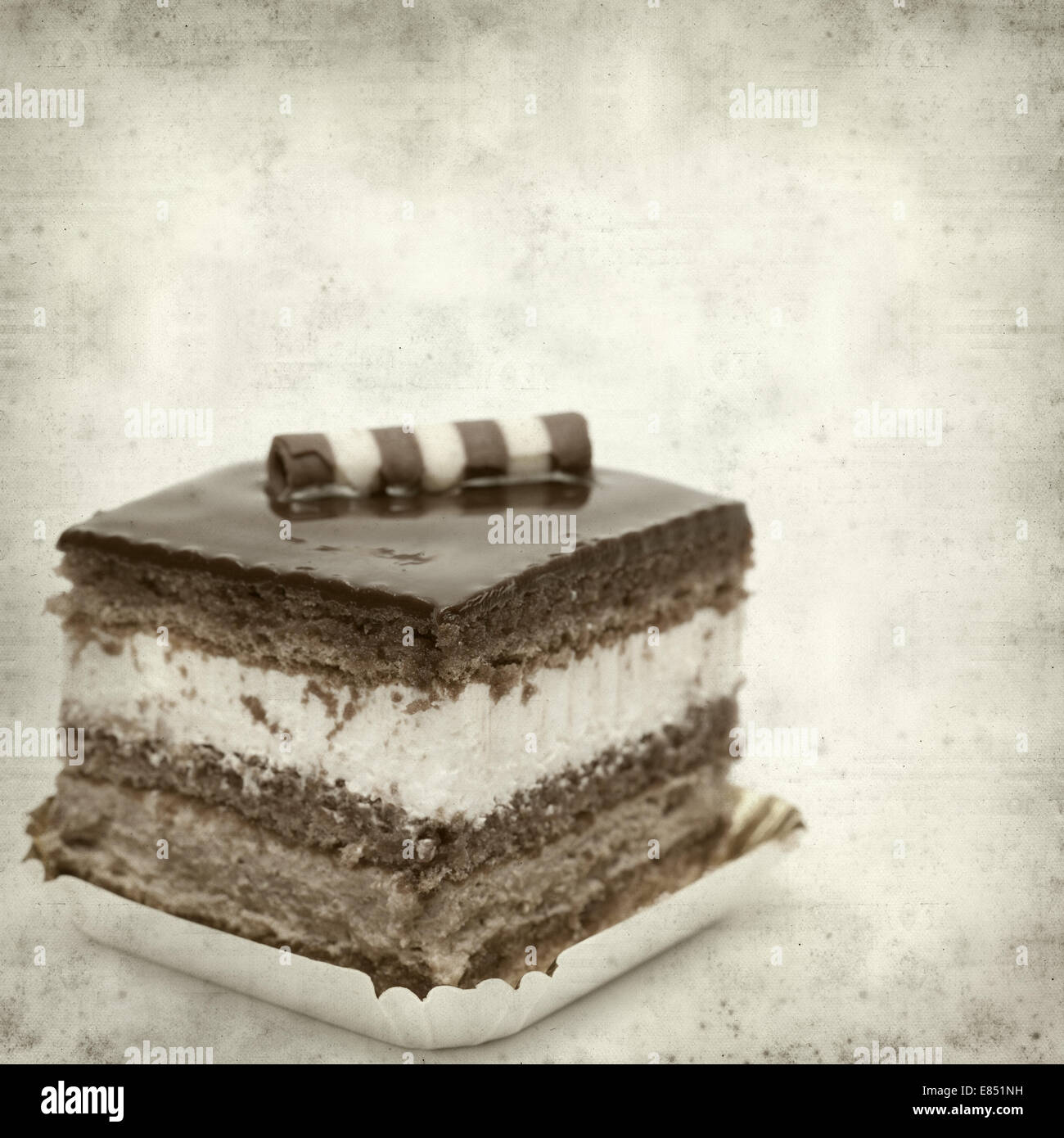 textured old paper background with layer chocolate cake Stock Photo - Alamy