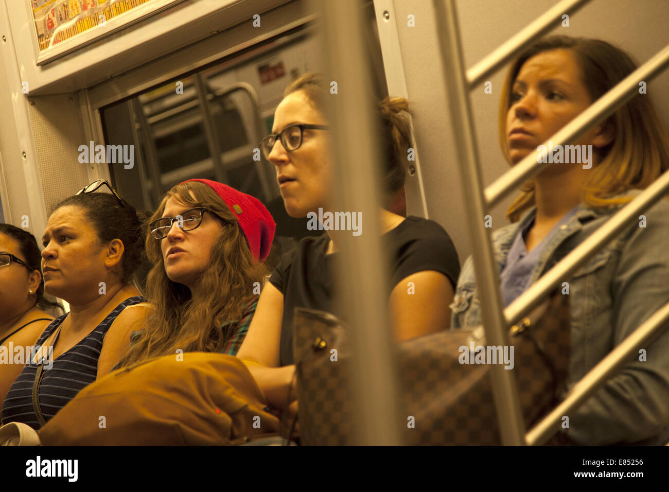 Riding a New York City subway train, Brooklyn Stock Photo - Alamy