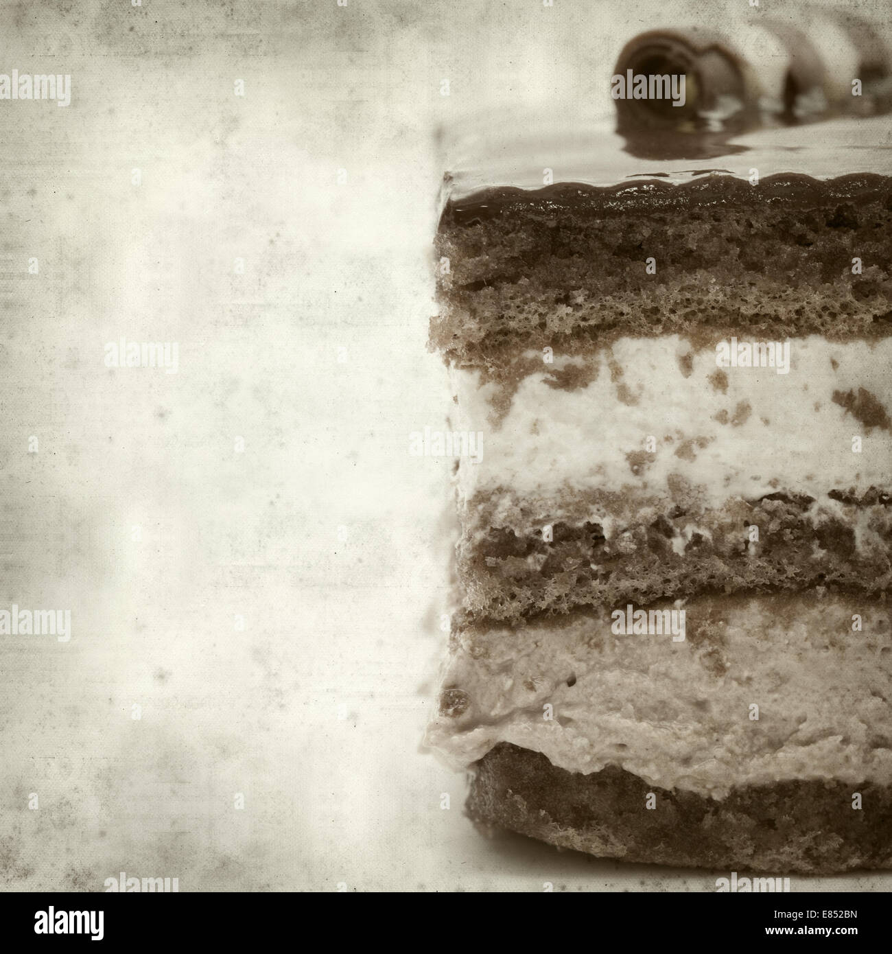 textured old paper background with layer chocolate cake Stock Photo - Alamy