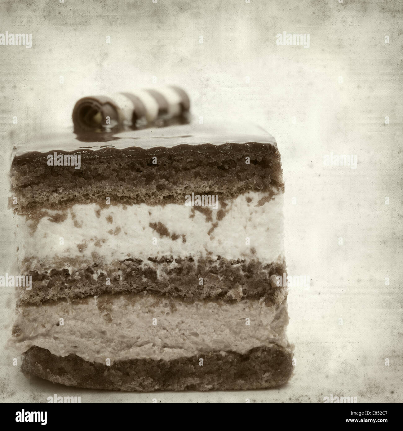 textured old paper background with layer chocolate cake Stock Photo - Alamy