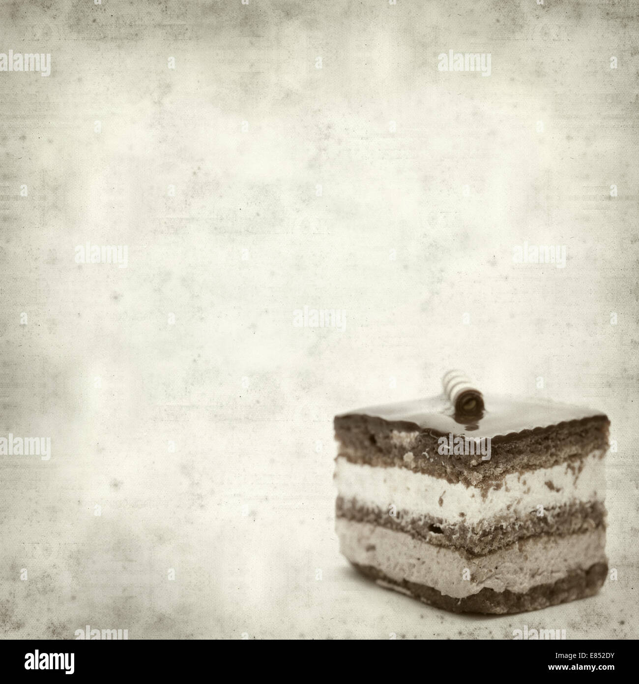 textured old paper background with layer chocolate cake Stock Photo - Alamy
