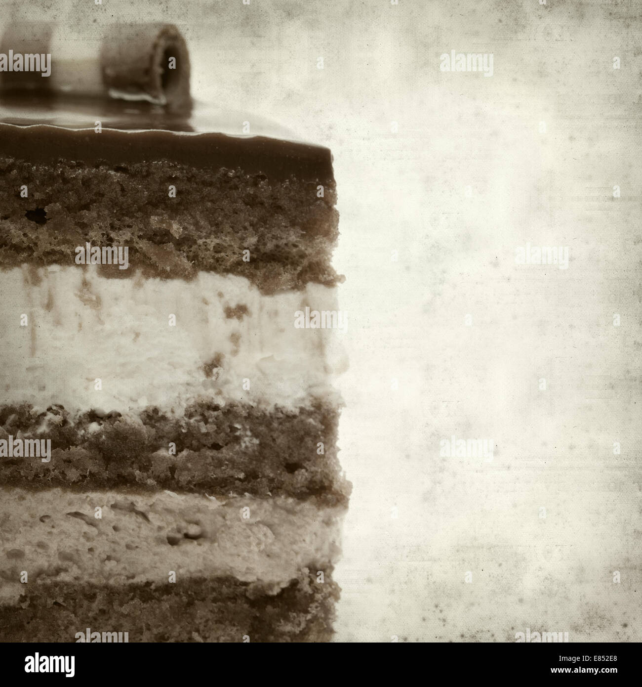 textured old paper background with layer chocolate cake Stock Photo - Alamy
