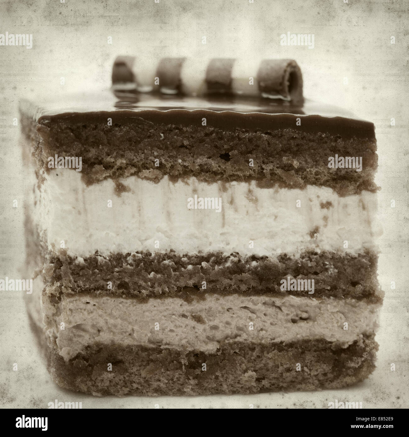 textured old paper background with layer chocolate cake Stock Photo - Alamy