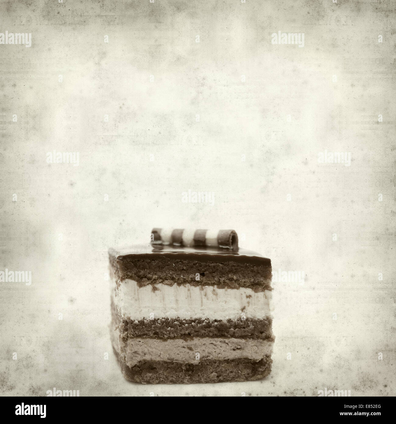 textured old paper background with layer chocolate cake Stock Photo - Alamy