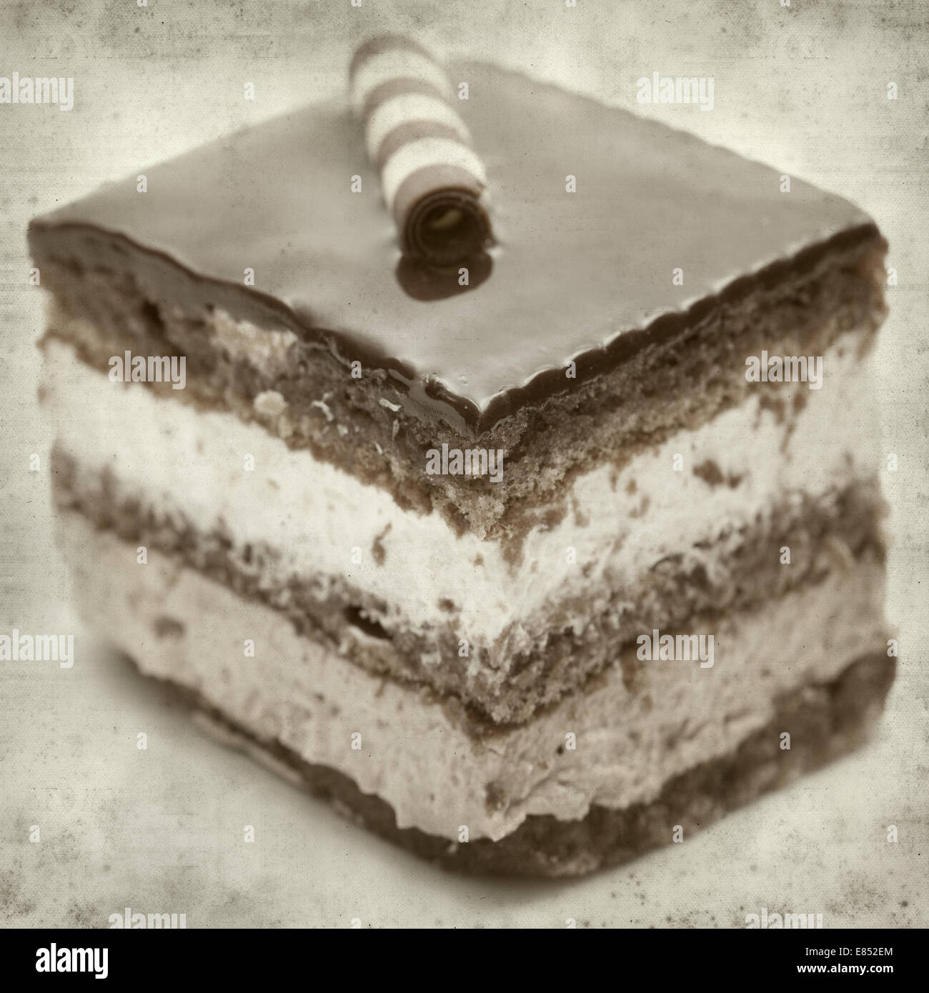 textured old paper background with layer chocolate cake Stock Photo - Alamy