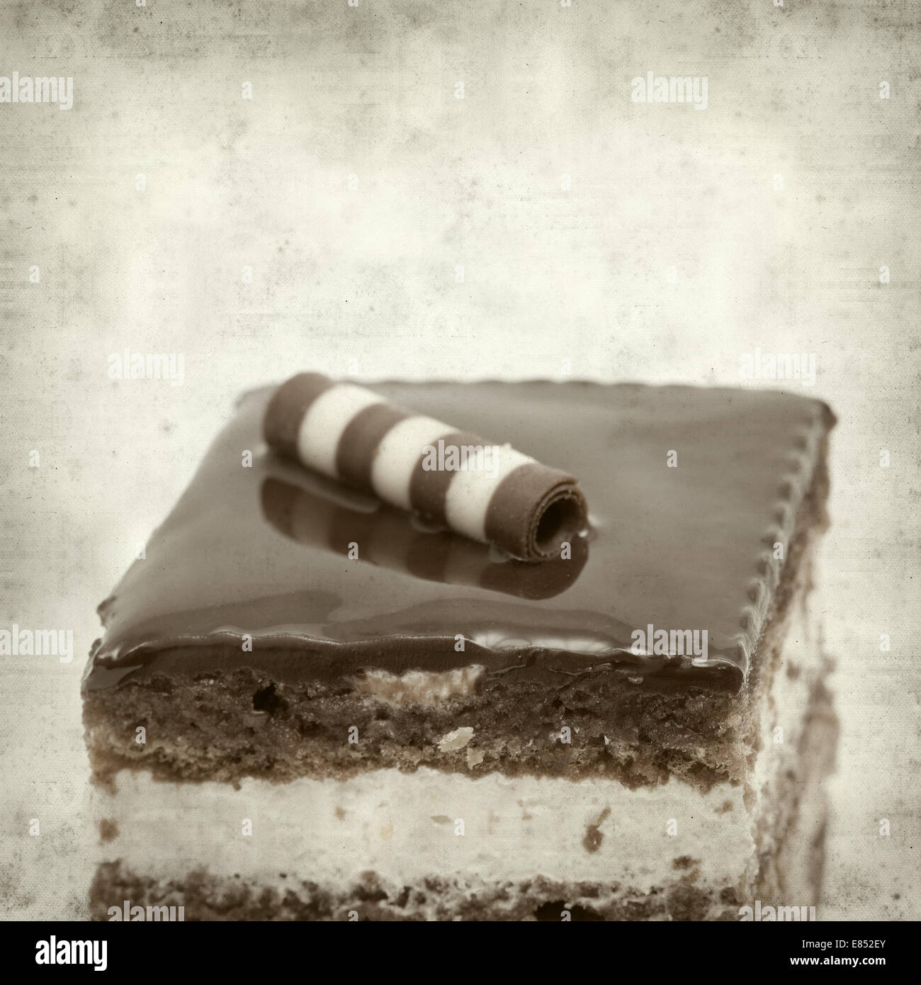 textured old paper background with layer chocolate cake Stock Photo - Alamy